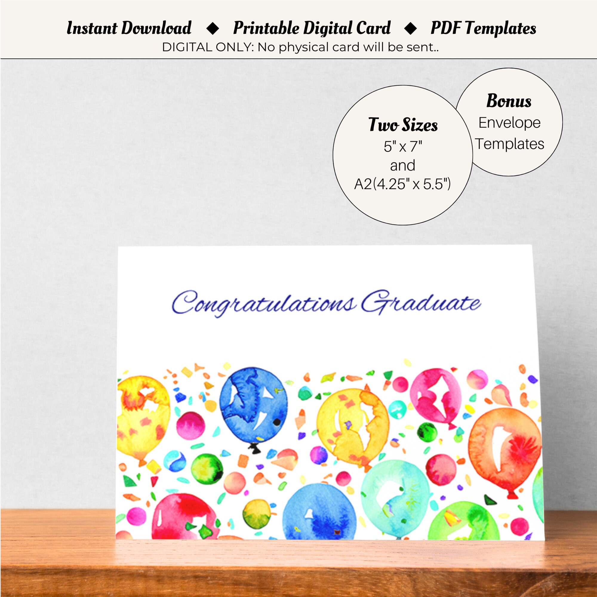 Printable Graduation Congratulations Card With Confetti and Balloons - Etsy