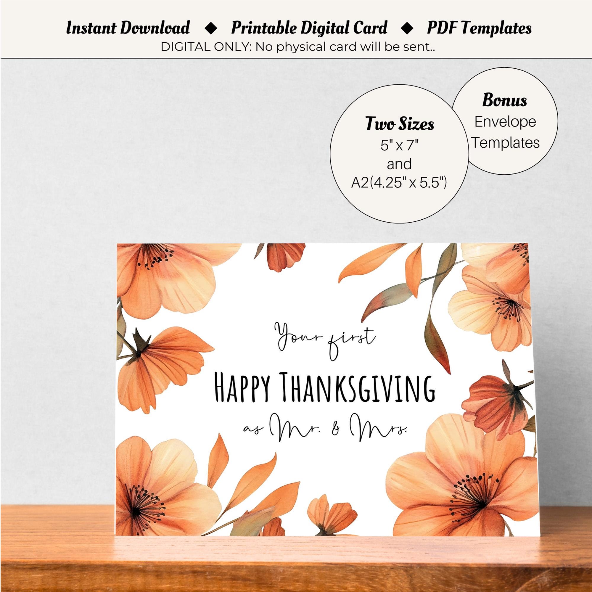 Printable Newlywed Thanksgiving Card, Celebrate a First Fall Autumn ...