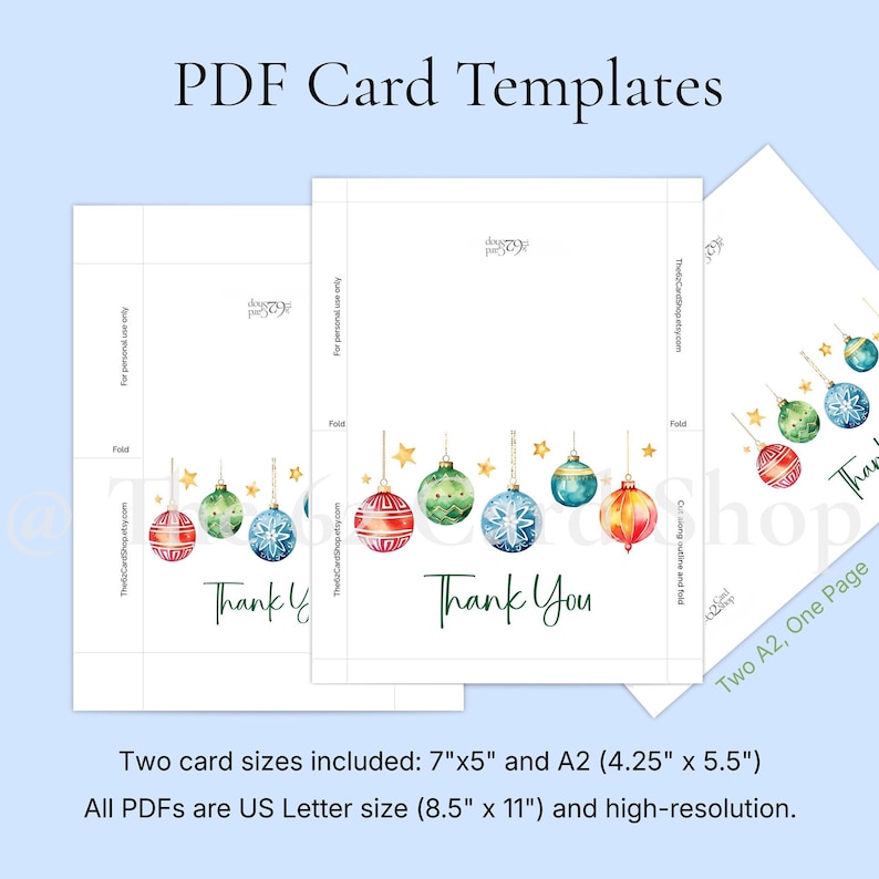 Christmas Thank You Note, Printable Holiday Season Card (sizes 5x7 & A2 ...