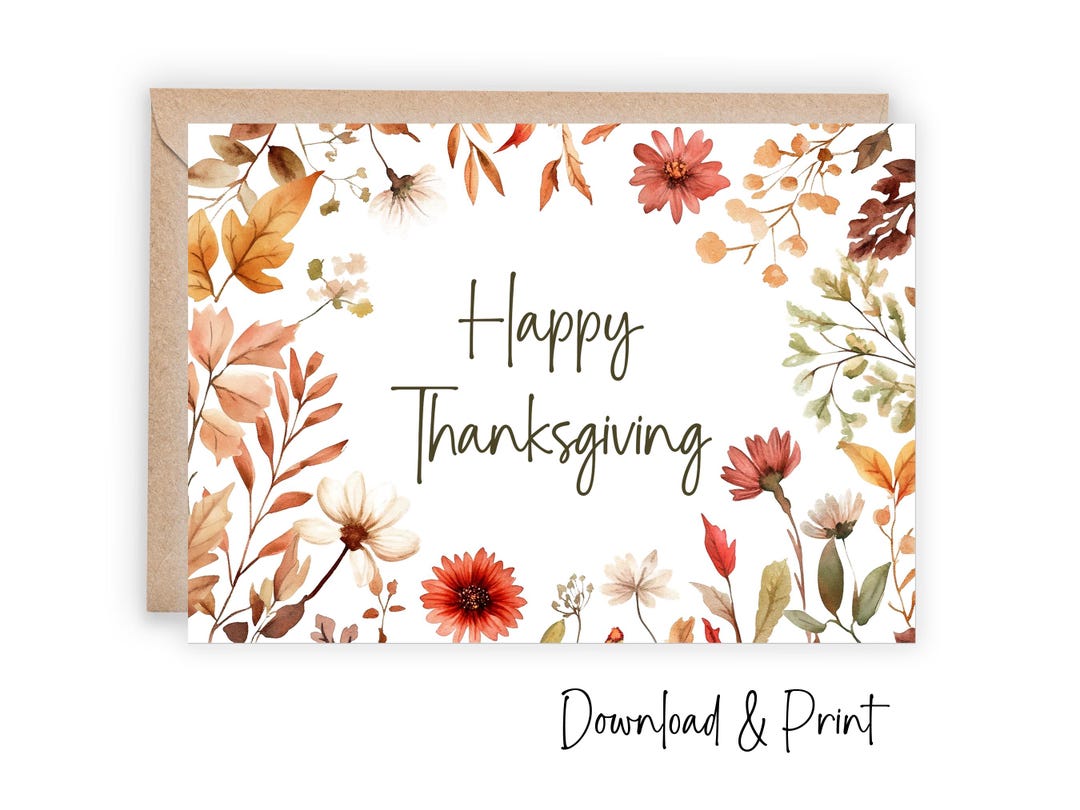 Printable Happy Thanksgiving Greeting Card, Celebrate Fall Autumn ...