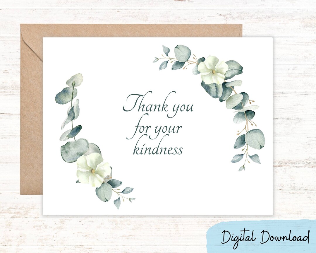 Printable Thank You Card in Two Sizes 7x5 & A2, Send a Note Thanking ...