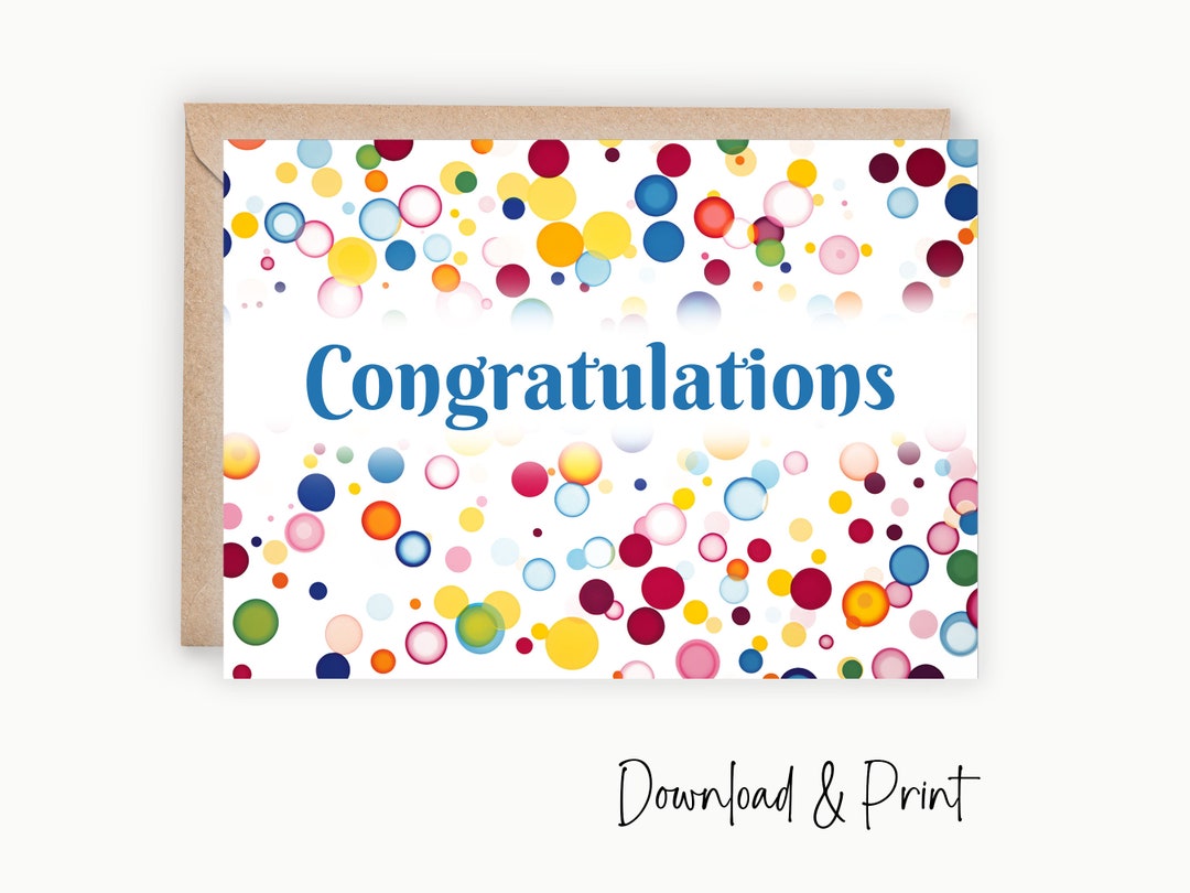 Printable Cheery Congratulations Card With Confetti and Blank Inside - Etsy