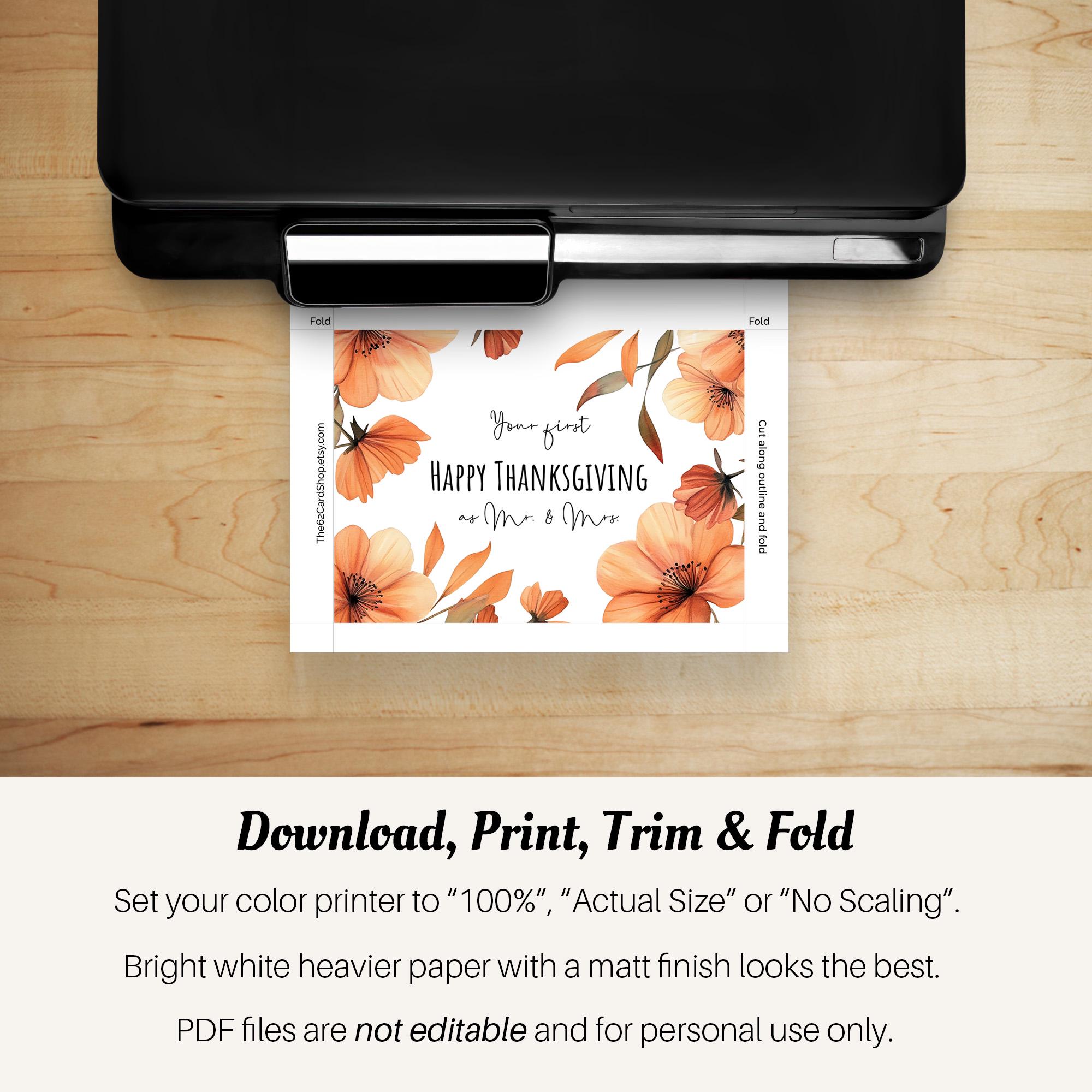 Printable Newlywed Thanksgiving Card, Celebrate a First Fall Autumn ...