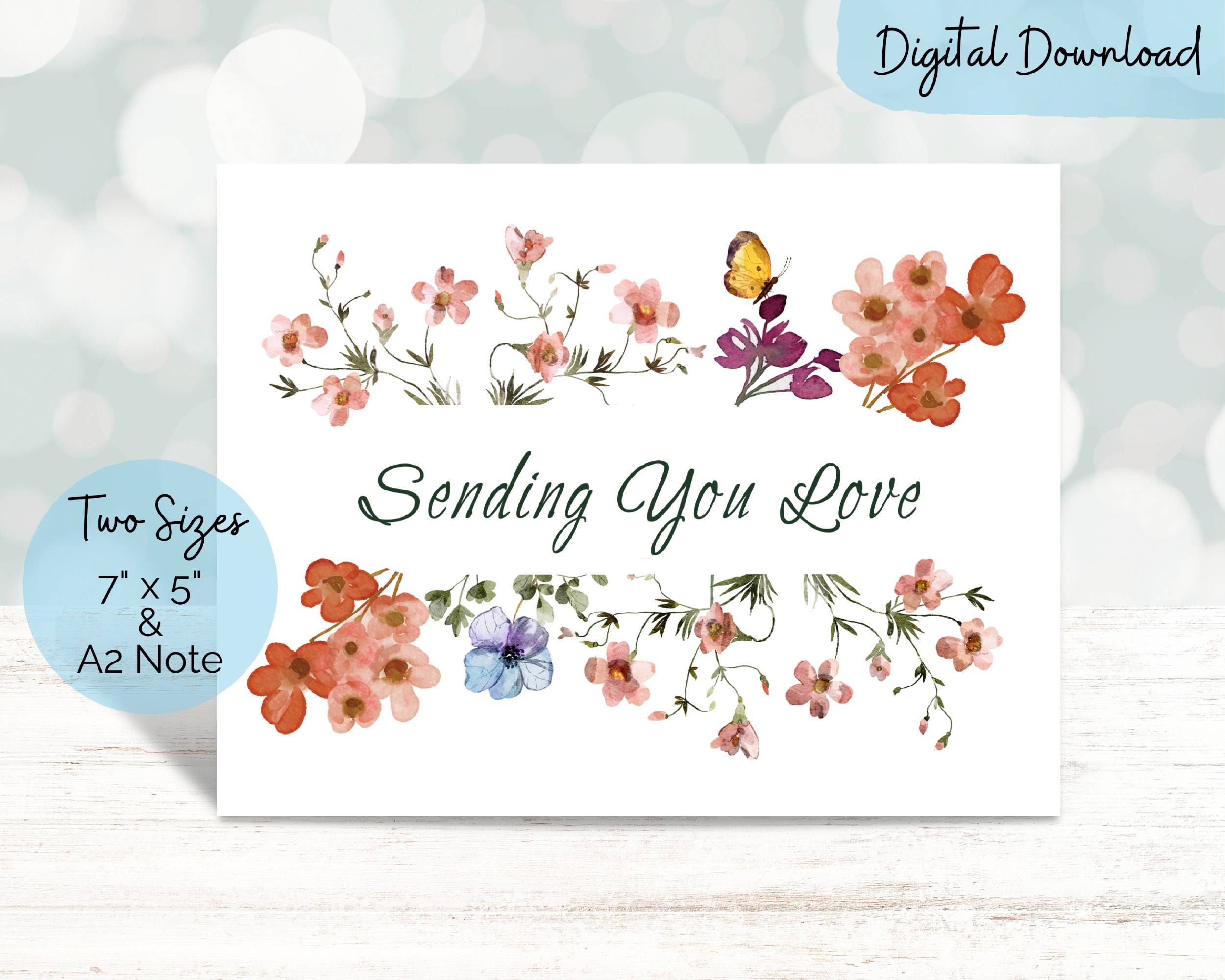 Printable Sending Love Card With Floral Design - Etsy