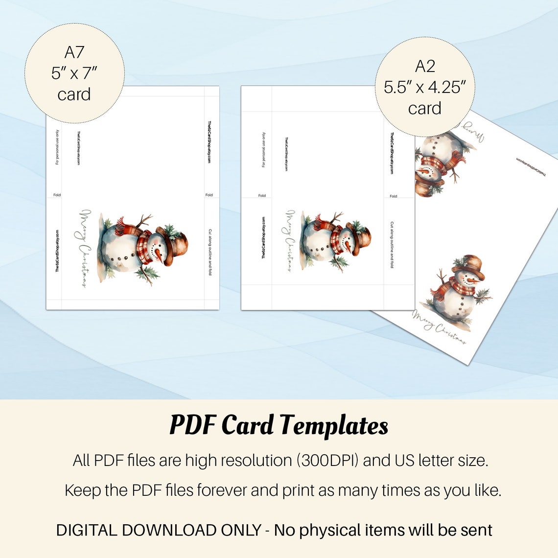 Printable Snowman Christmas Card Simple Cheery Merry - Etsy