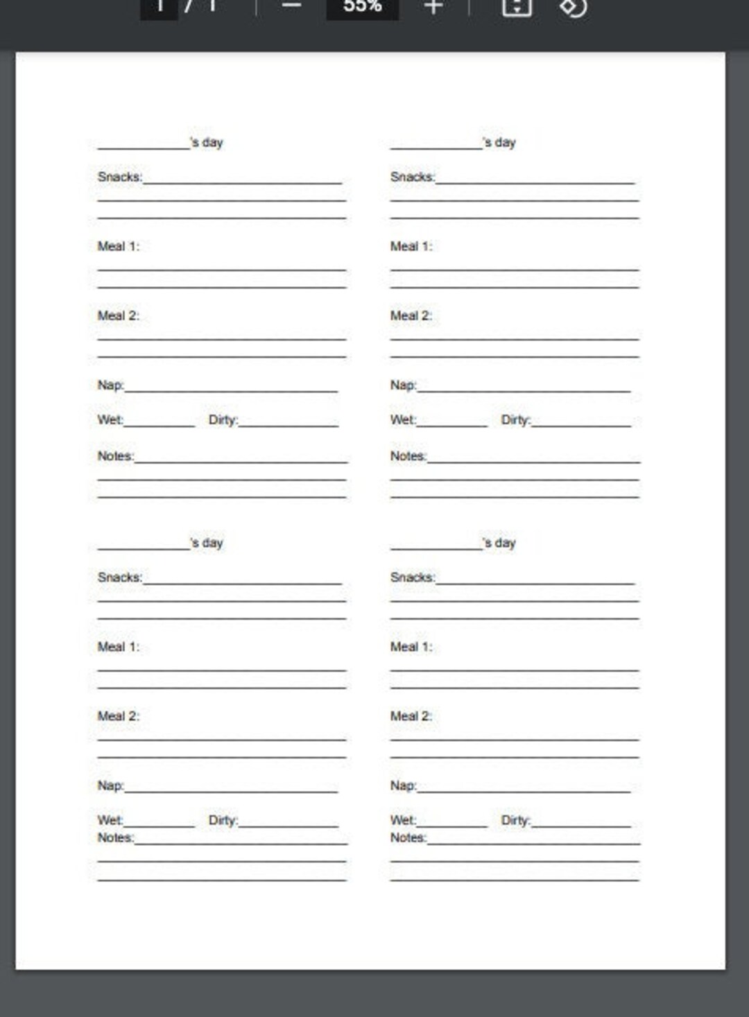 Daycare Child Daily Log - Etsy