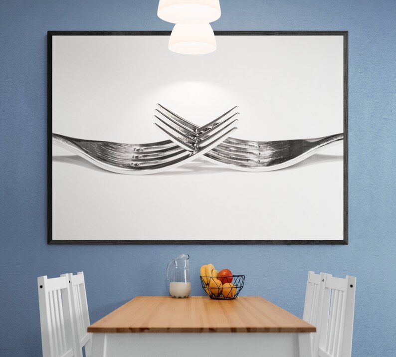 Modern Kitchen Decor: Crossed Steel Forks Minimalist Close up Print - Etsy
