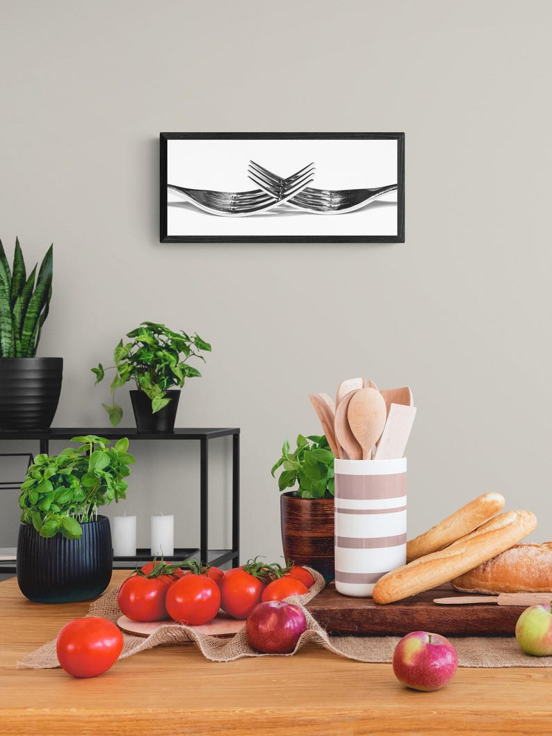 Modern Kitchen Decor: Crossed Steel Forks Minimalist Close up Print - Etsy