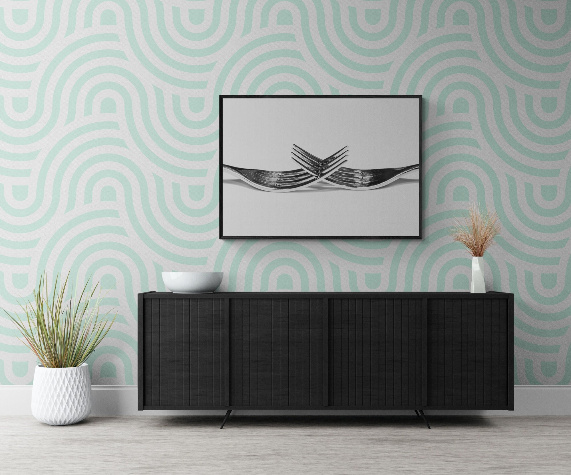 Modern Kitchen Decor: Crossed Steel Forks Minimalist Close up Print - Etsy