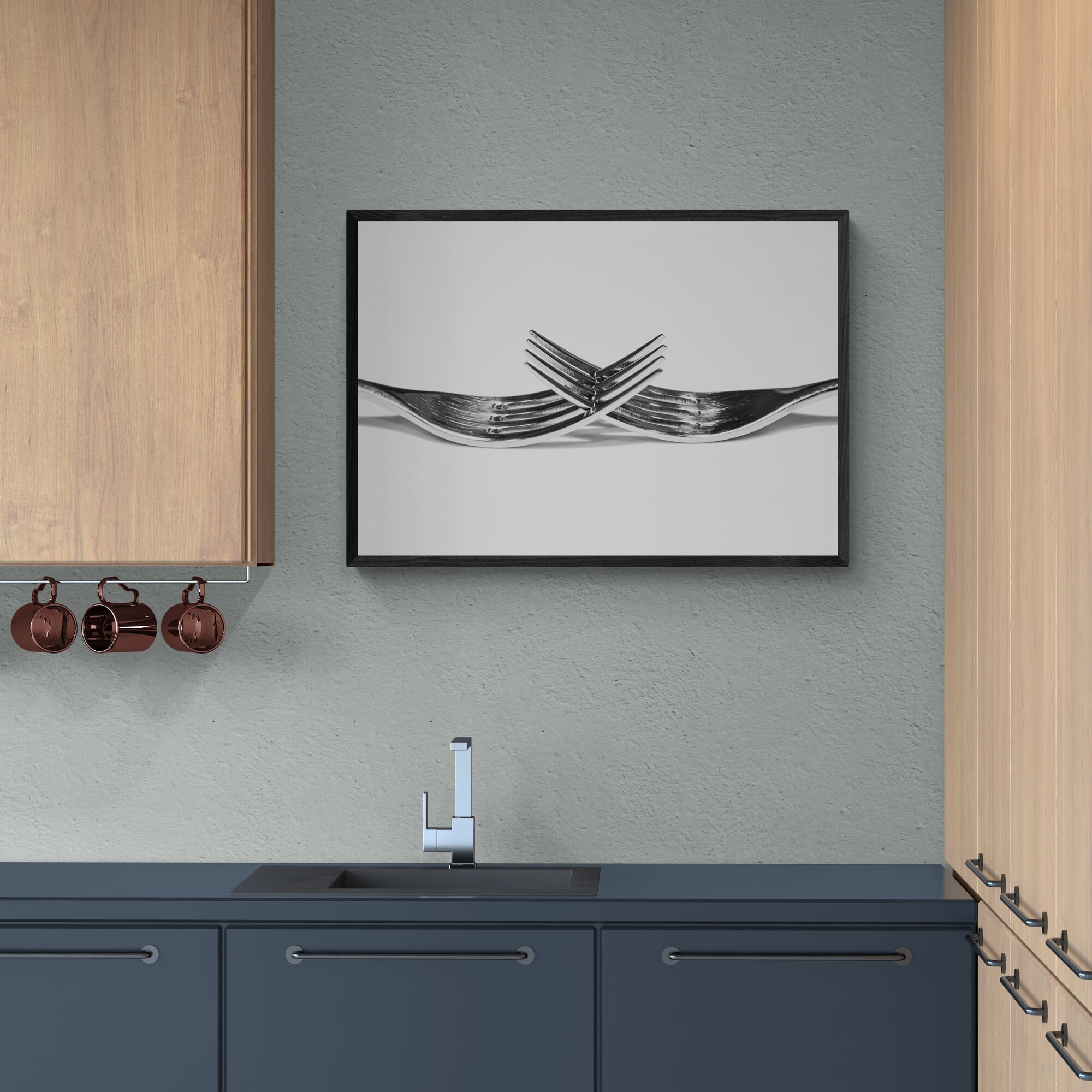 Modern Kitchen Decor: Crossed Steel Forks Minimalist Close up Print - Etsy
