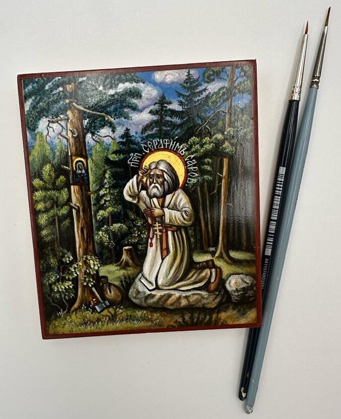 Orthodox Icon of the Venerable Seraphim of Sarovskiy, Hand Painted ...
