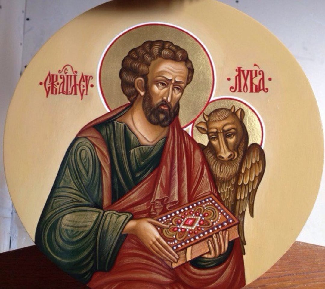 Orthodox Icon of Evangelist Luke, Hand Painted, Greek Icon, Byzantine Art, Diametr 11.9" by ...