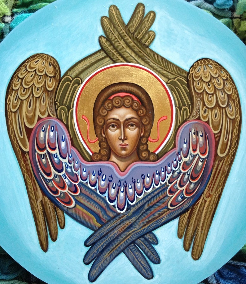 Orthodox Icon of Angels Cherubim and Seraphim Diameter 9.7" Hand ...