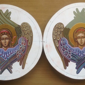 Orthodox Icon of Angels Cherubim and Seraphim Diameter 9.7" Hand ...
