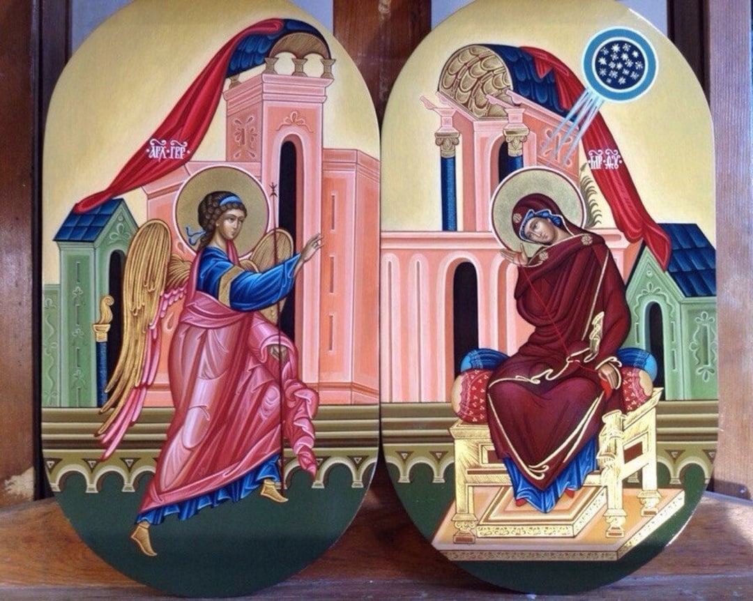 Orthodox Annunciation of the Blessed Virgin Mary, Hand Painted, Greek ...