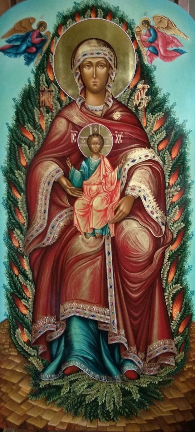 Orthodox Icon of the Mother of God Burning Bush, Hand Painted, Greek ...