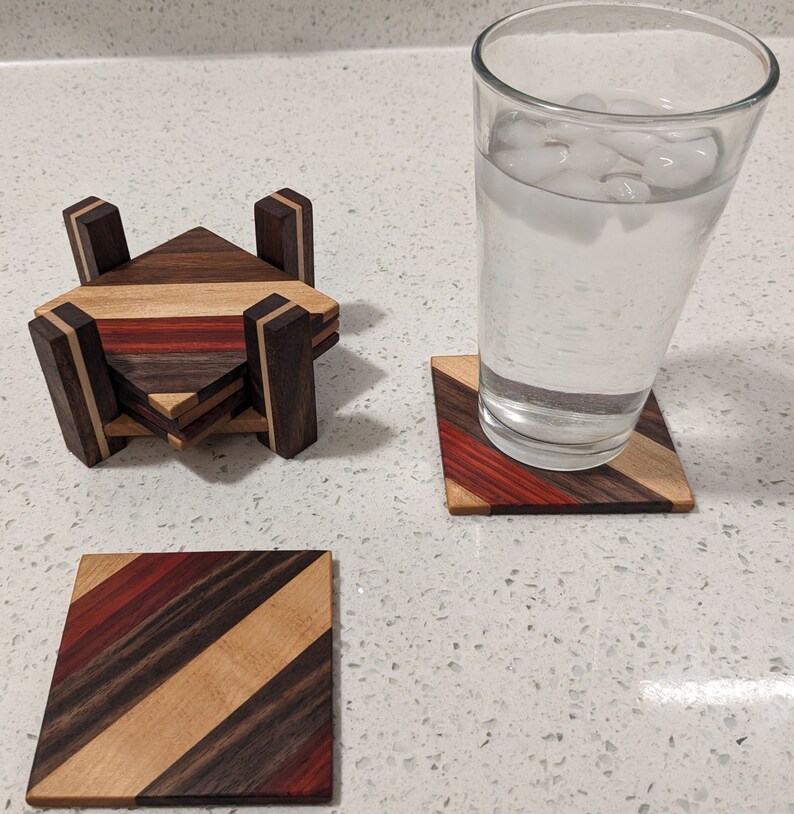 Handmade Hardwood Coaster Set With Stand - Etsy