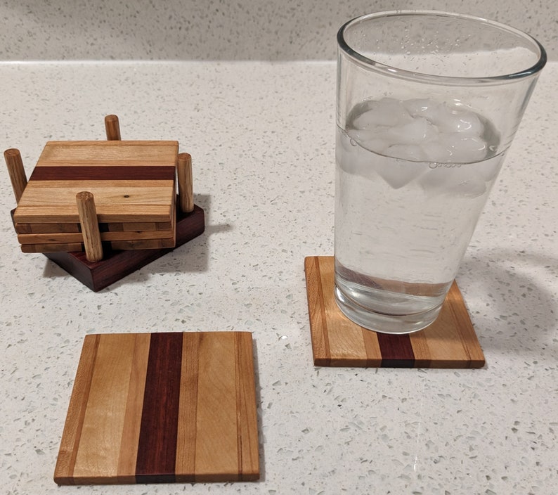Handmade Hardwood Coaster Set With Stand - Etsy