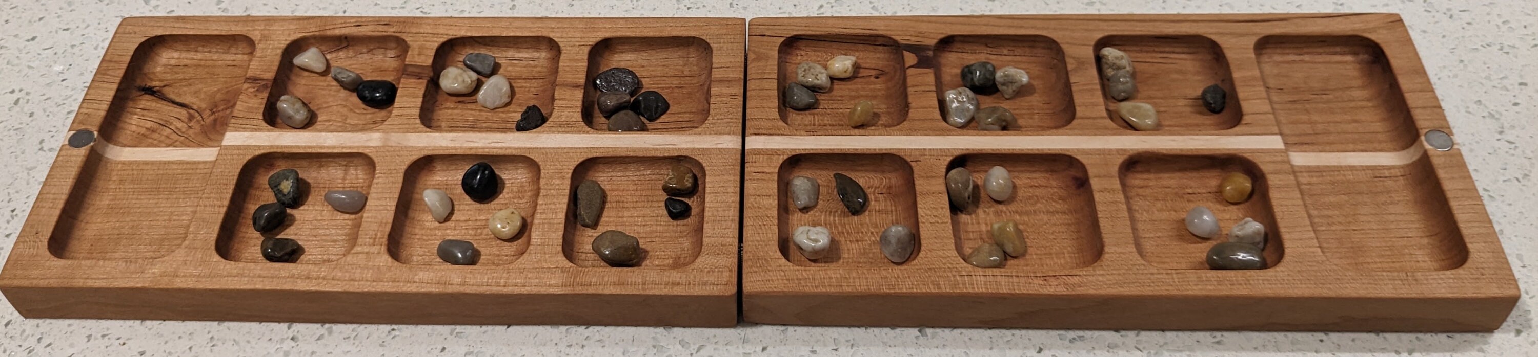 Handmade Wooden Folding Travel Mancala Board With Stone Playing Pieces ...