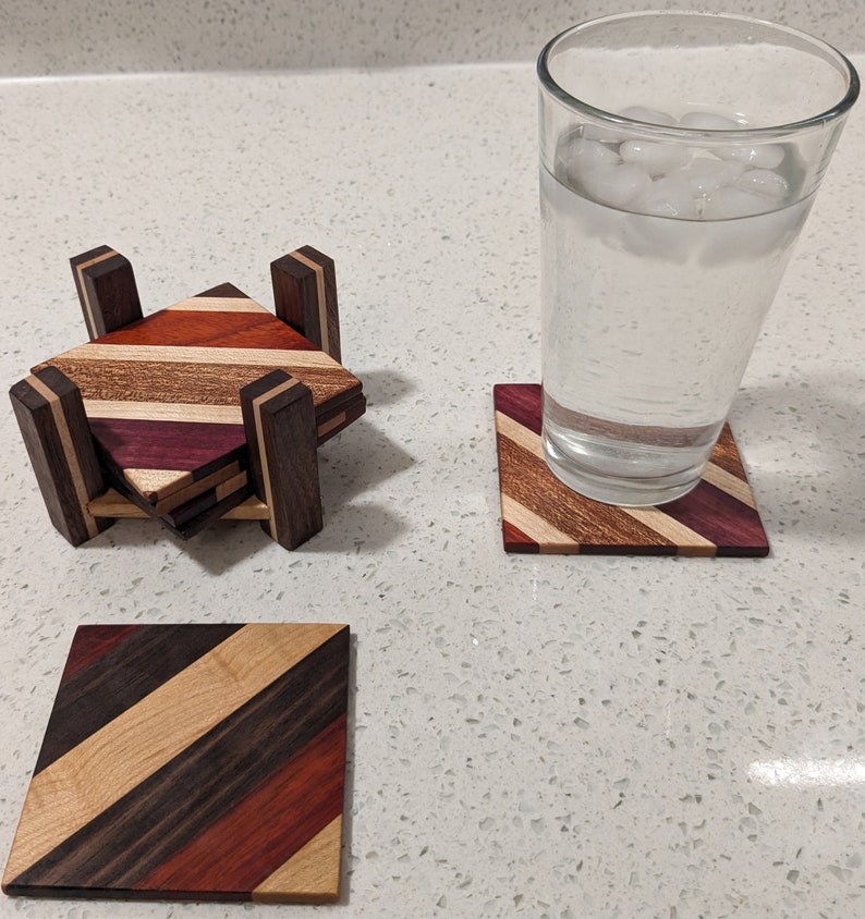 Handmade Hardwood Coaster Set With Stand - Etsy