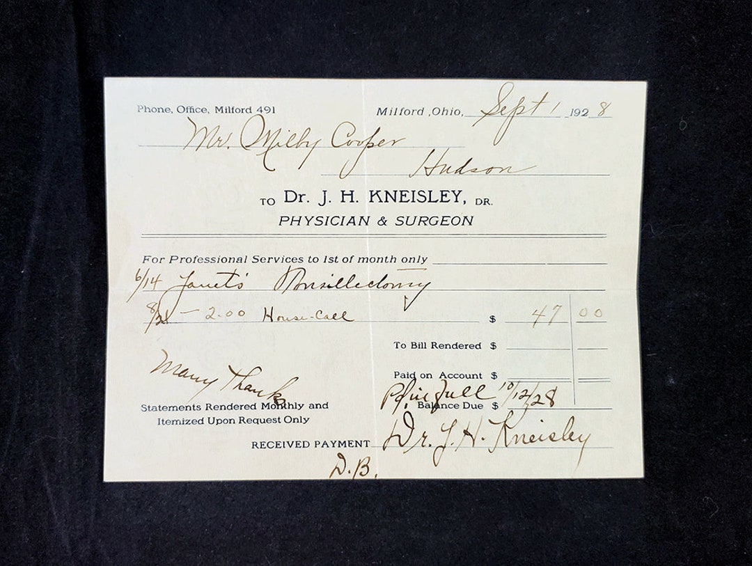 Antique Doctor Physician Original Invoice 1928 Medical Surgical ...