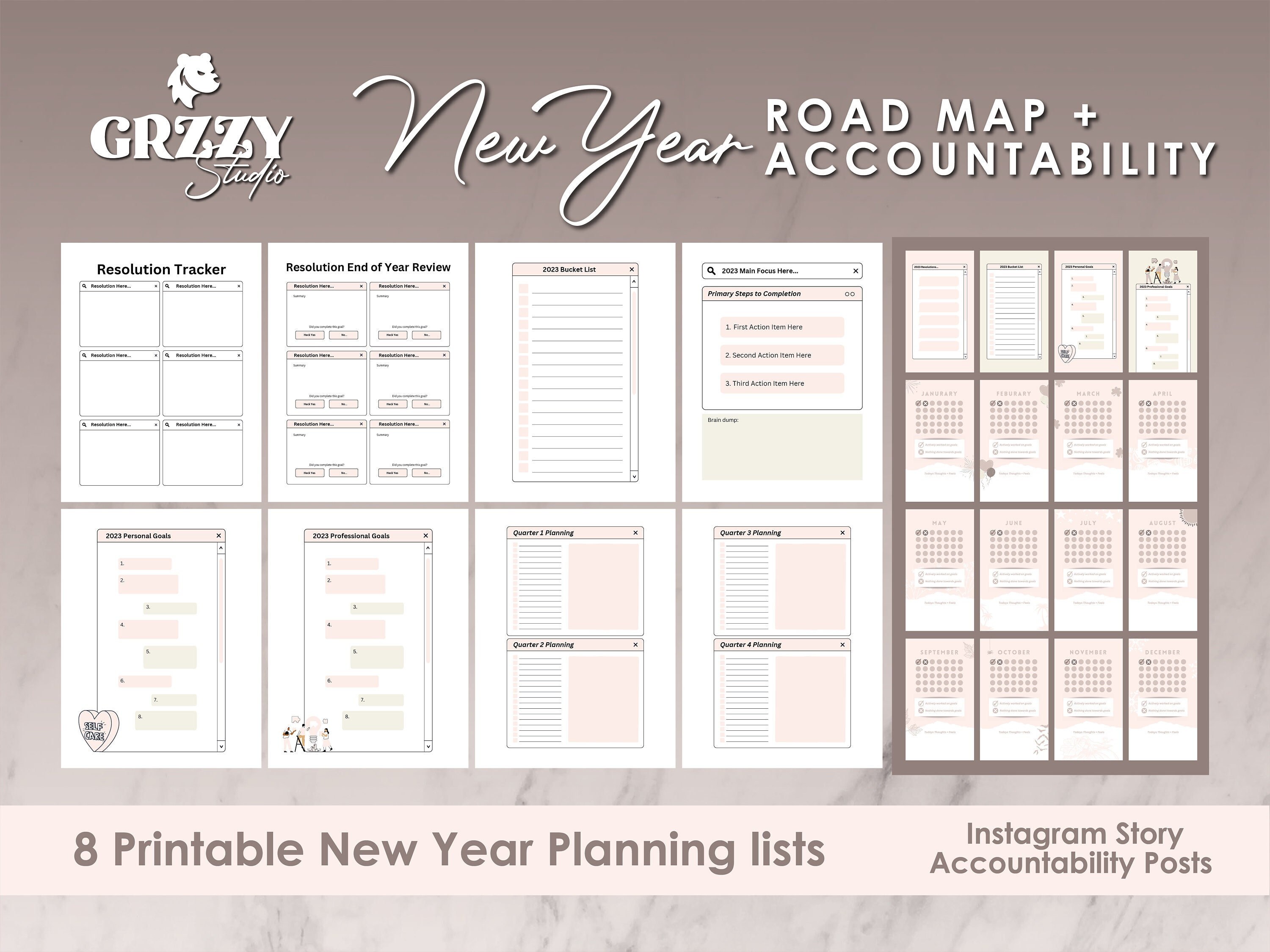 2023 Goal Planner and Resolution Tracker Printable & Editable Social ...