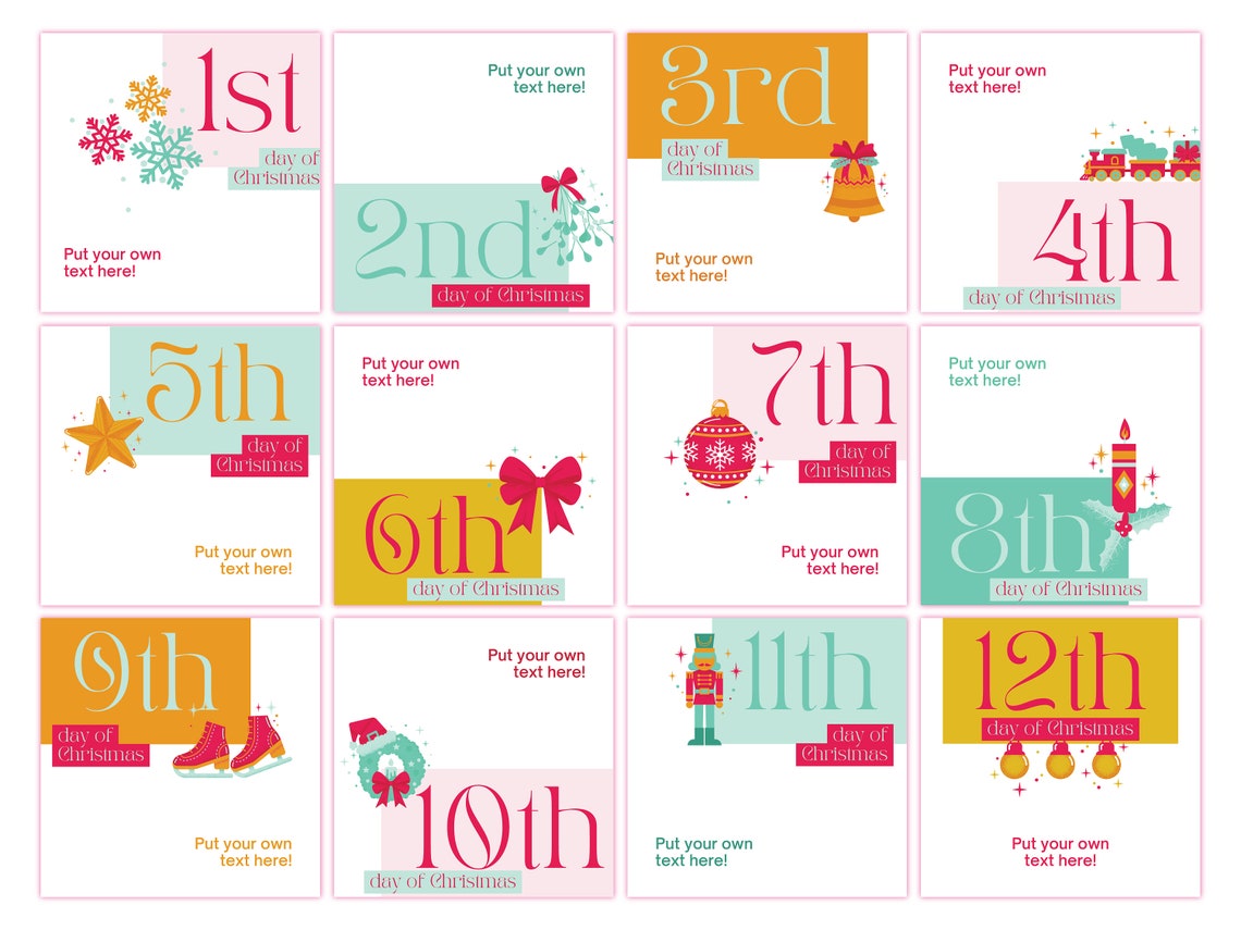 Editable 12 Days of Christmas Printables or Social Posts | Canva ...