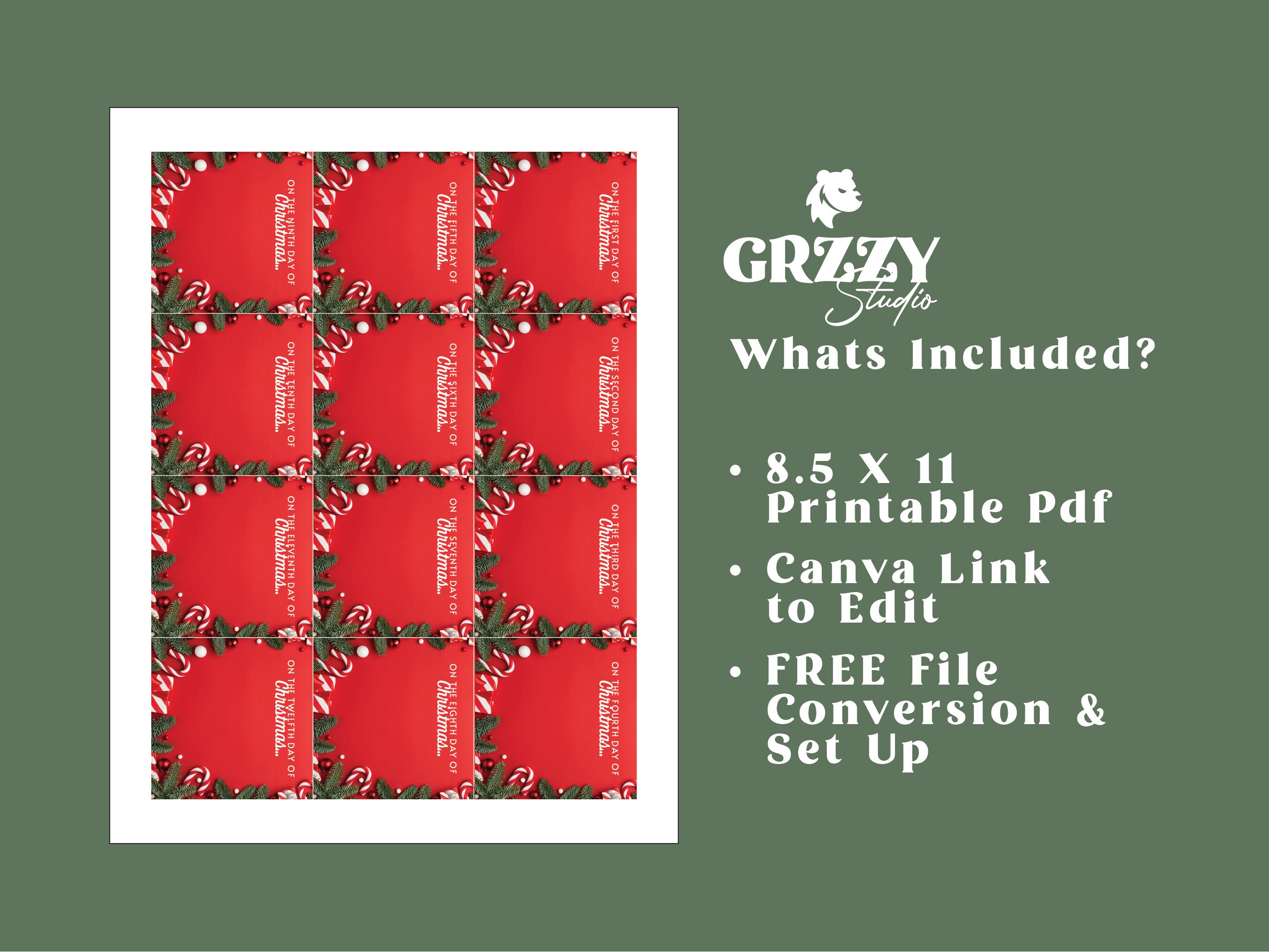 Editable 12 Days of Christmas Printables or Social Posts Canva Holiday ...