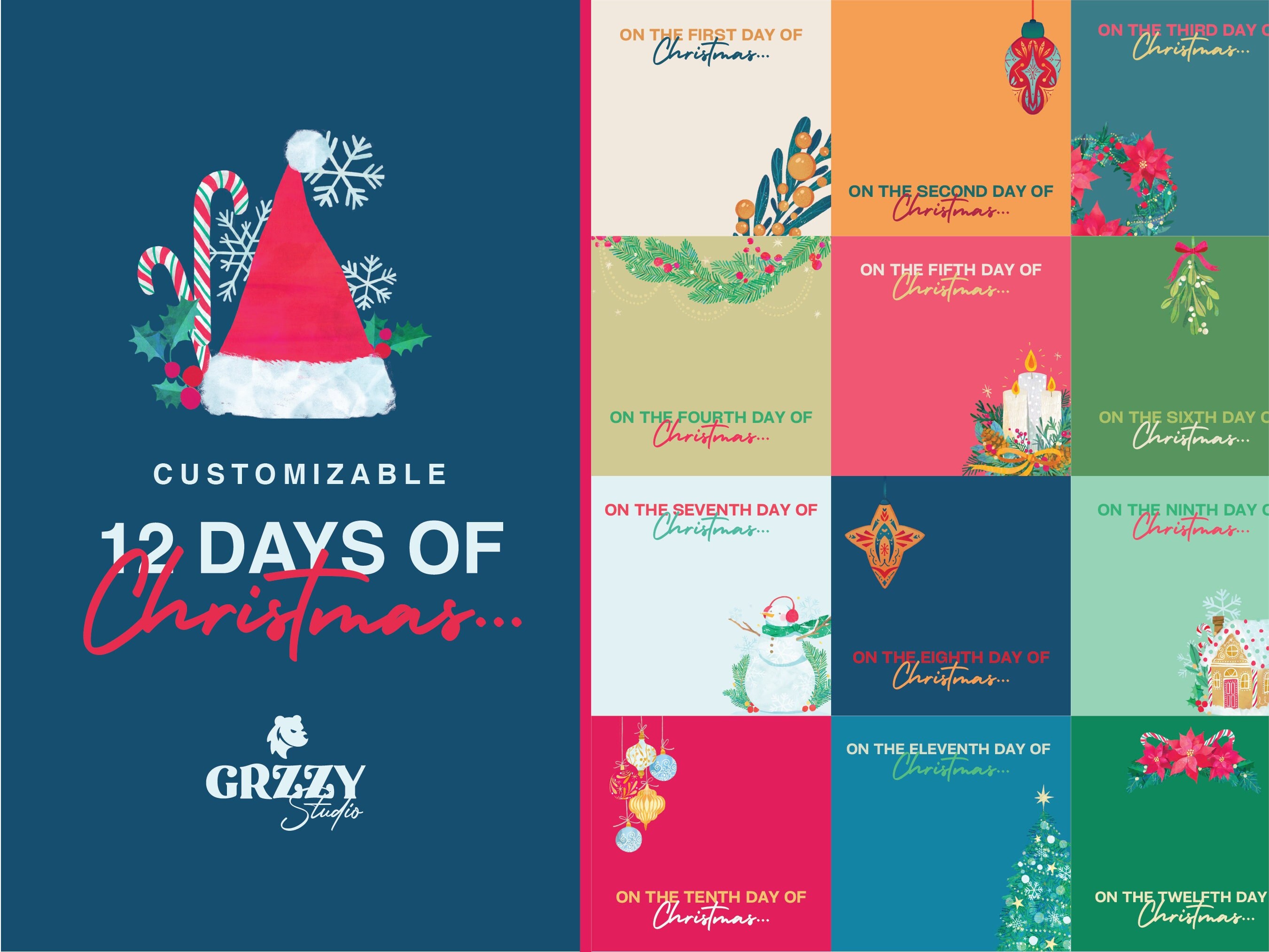 Editable 12 Days of Christmas Customizable Social Posts | Printable PDF ...
