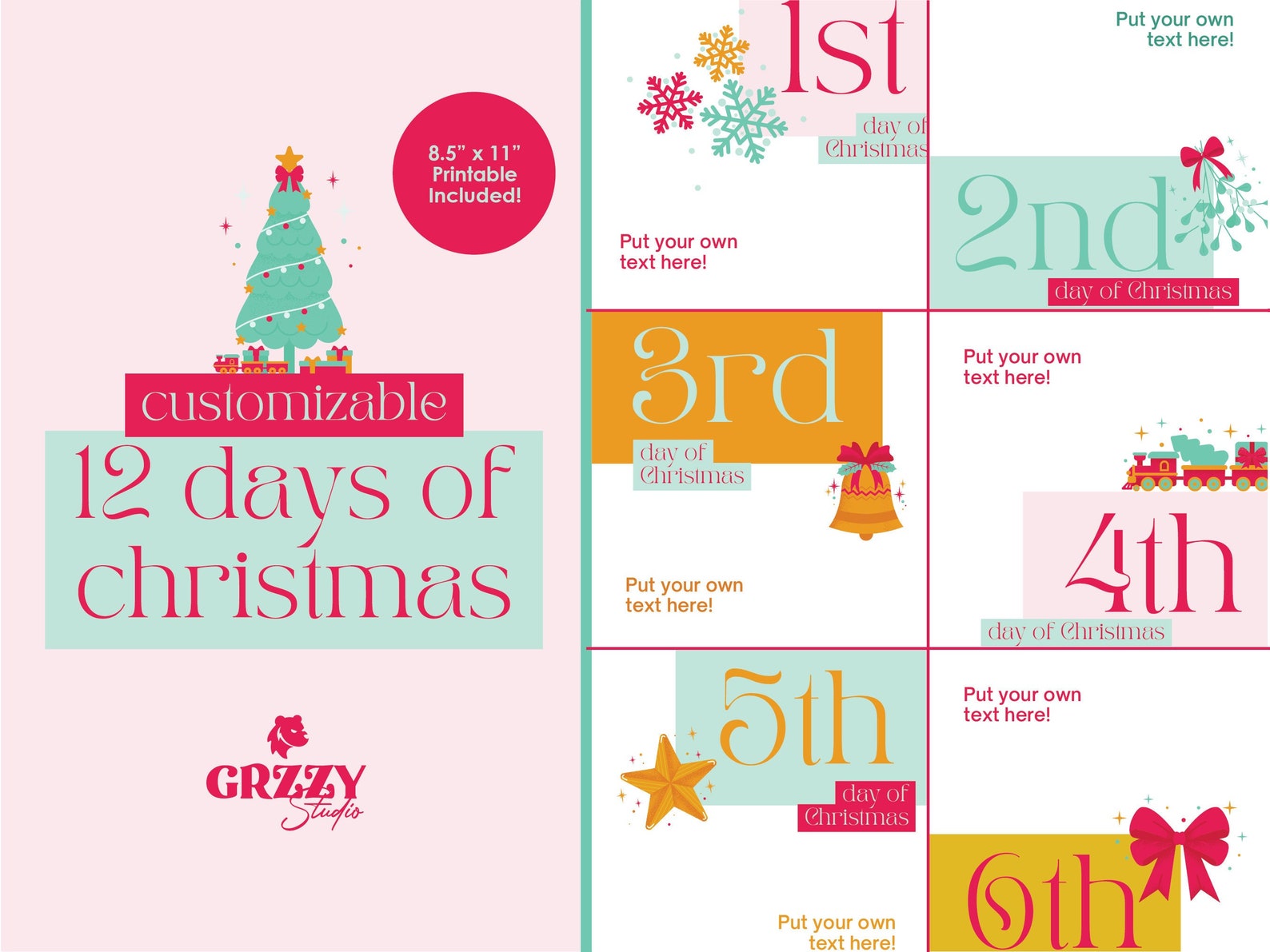 Editable 12 Days of Christmas Printables or Social Posts | Canva ...