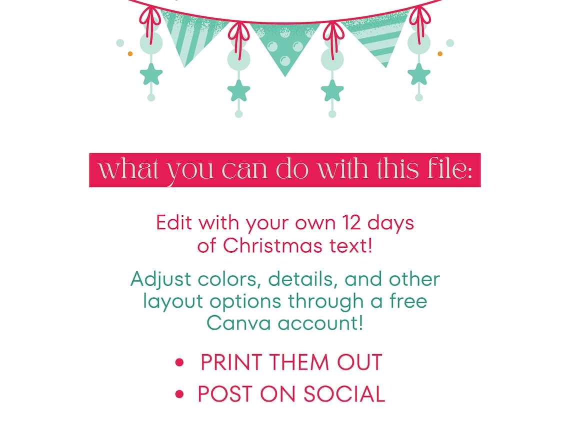 Editable 12 Days of Christmas Printables or Social Posts | Canva ...