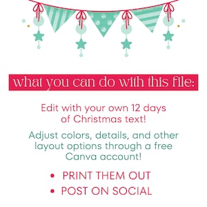 Editable 12 Days of Christmas Printables or Social Posts | Canva ...