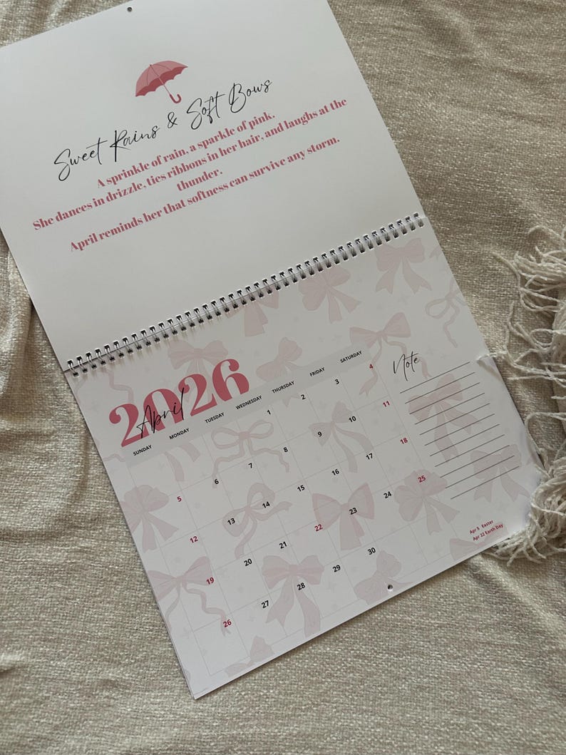 Coquette Wall Calendar 2026 | Pink Bow Aesthetic Calendar |cottagecore ...