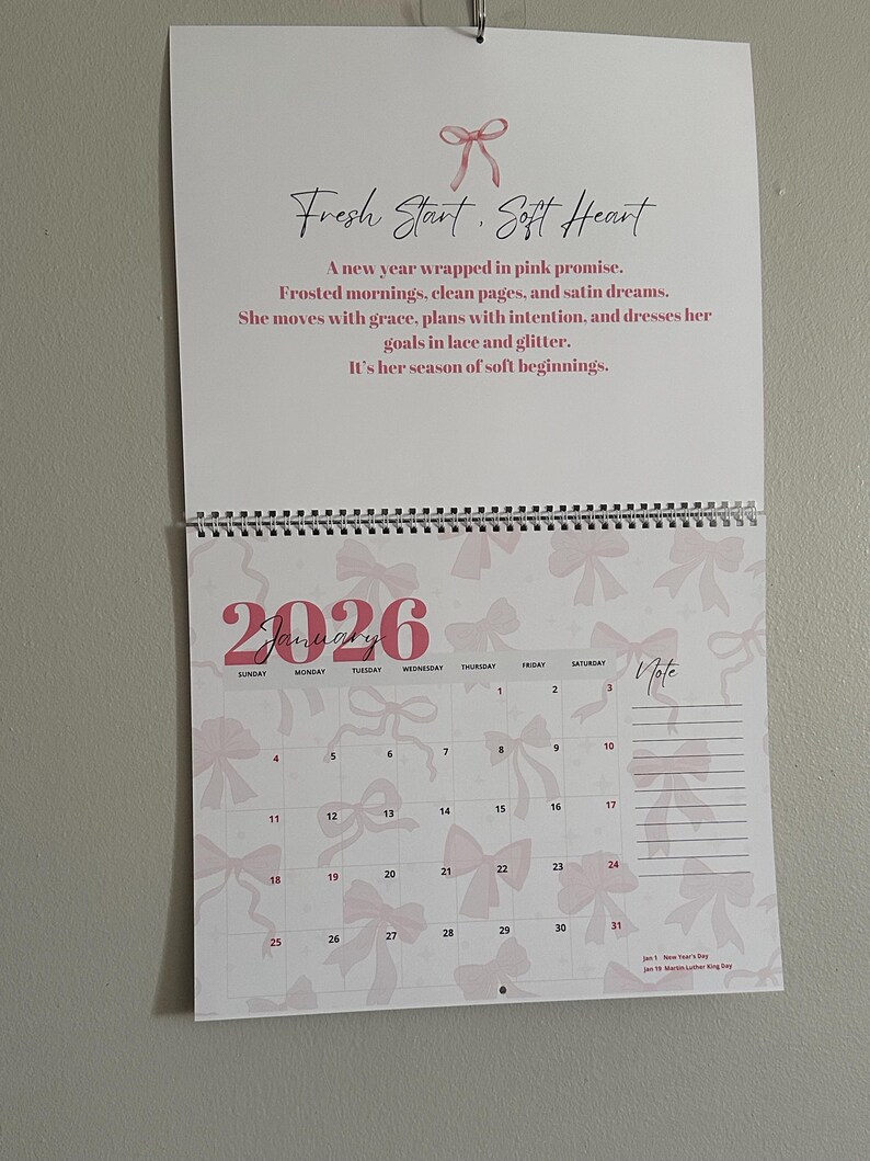 Coquette Wall Calendar 2026 | Pink Bow Aesthetic Calendar |cottagecore ...