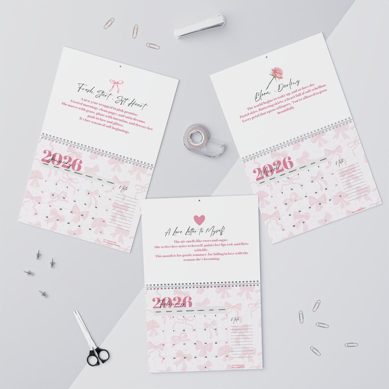 Coquette Wall Calendar 2026 | Pink Bow Aesthetic Calendar |cottagecore ...