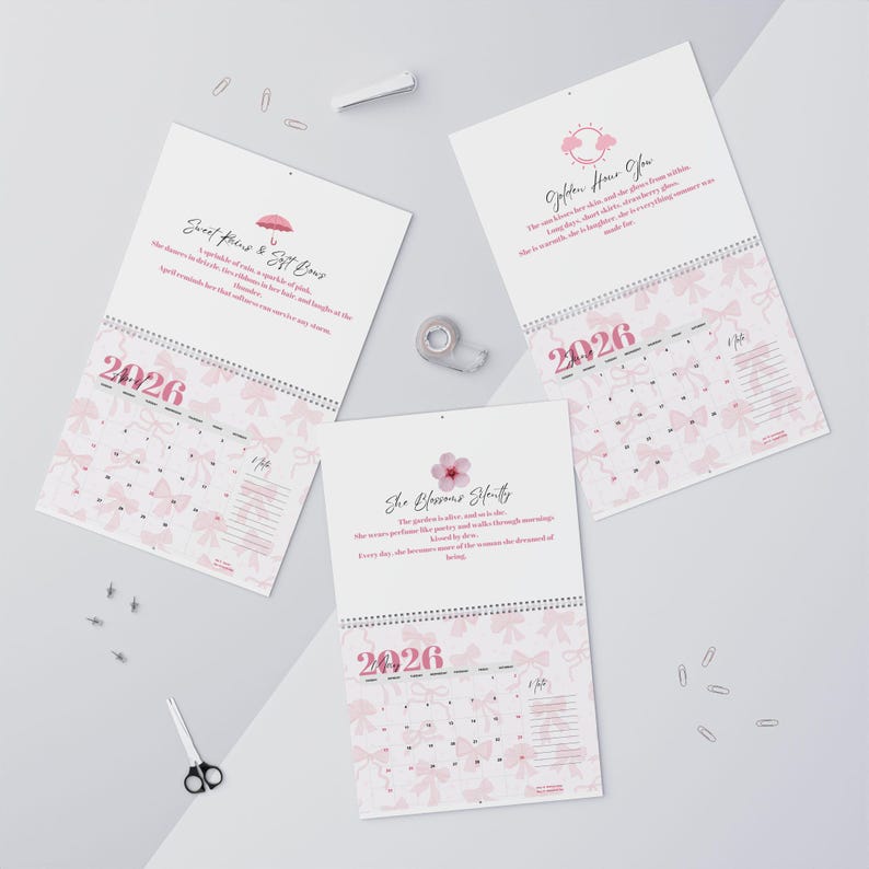 Coquette Wall Calendar 2026 | Pink Bow Aesthetic Calendar |cottagecore ...