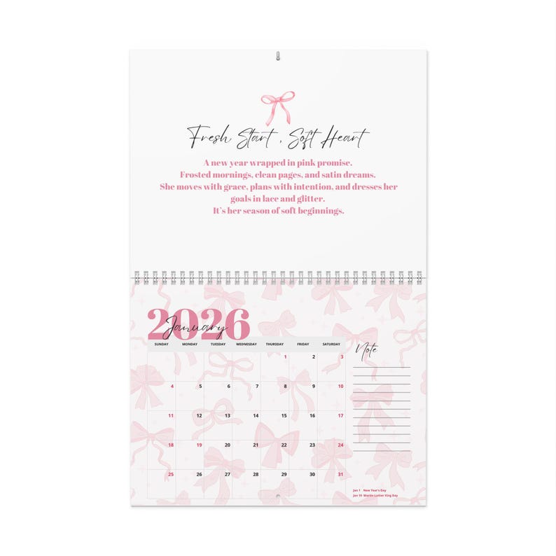 Coquette Wall Calendar 2026 | Pink Bow Aesthetic Calendar |cottagecore ...