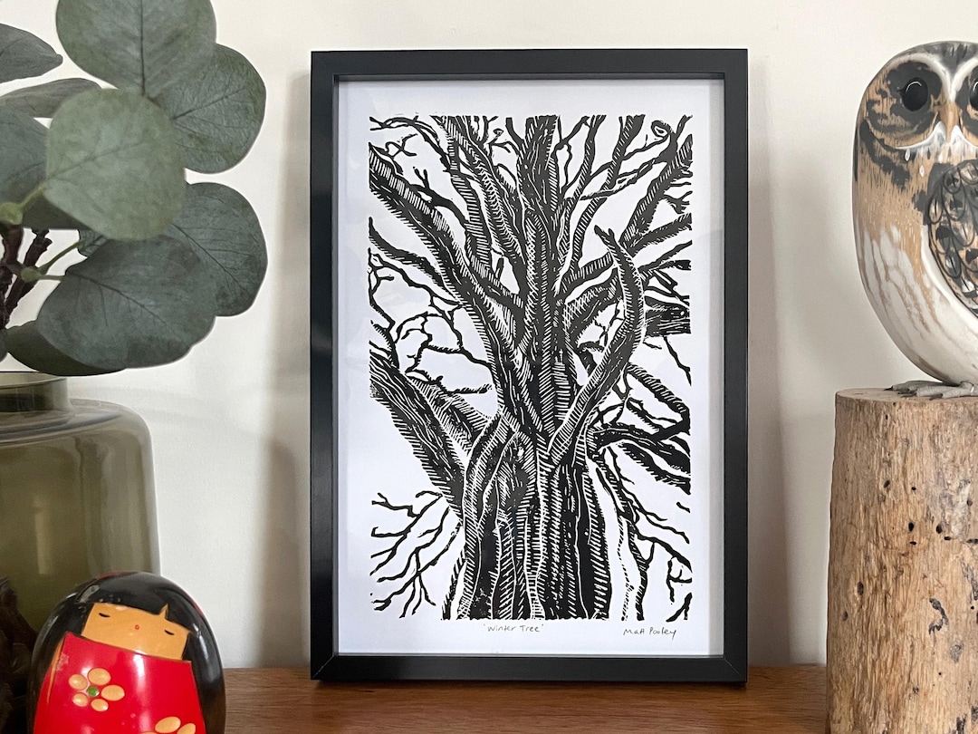 Winter Tree - A4 Lino Print | Tree Lino Print, Wall Art, Tree Art, Tree ...
