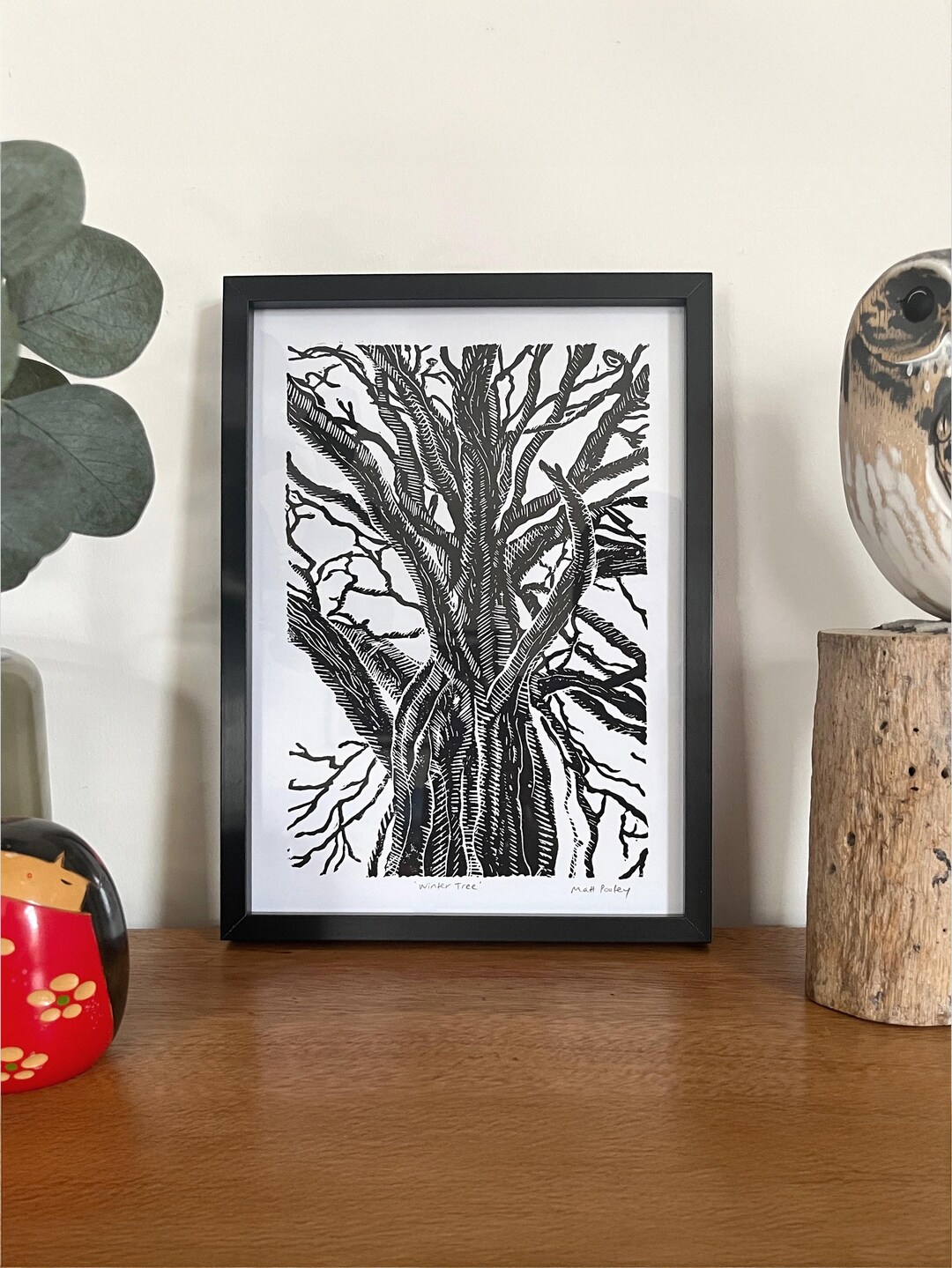 Winter Tree - A4 Lino Print | Black and White - Etsy