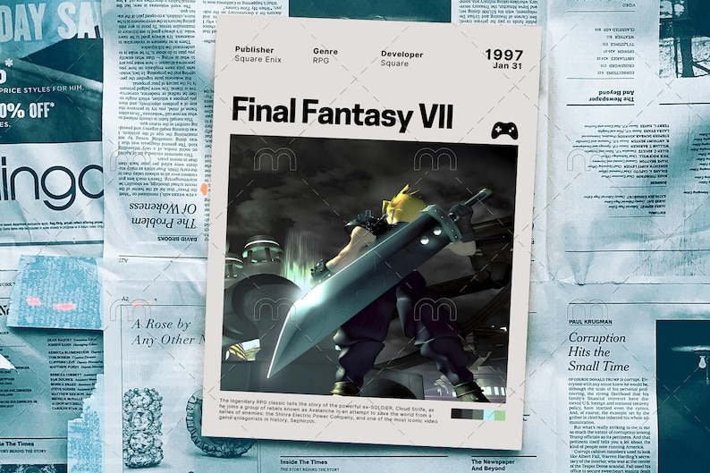 Final Fantasy VII 1997 Game Poster, Minimalist Games Poster, Retro ...
