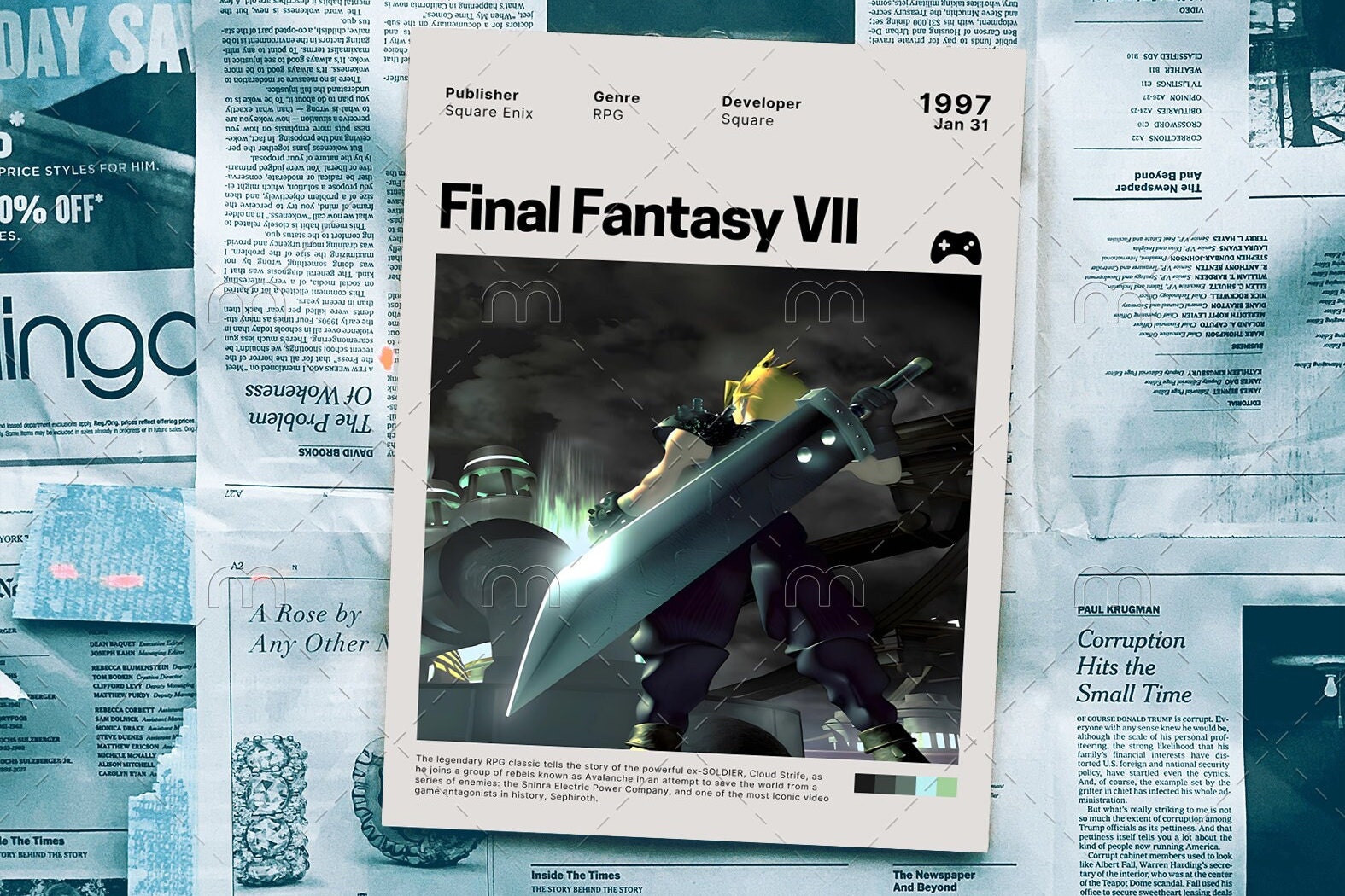 Final Fantasy VII 1997 Game Poster, Minimalist Games Poster, Retro ...