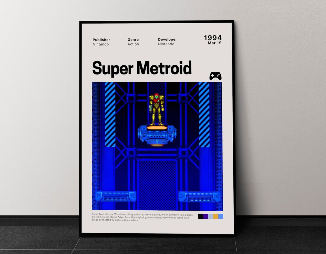Super Metroid 1994 Retro Game Poster, Minimalist Games Poster, Video ...