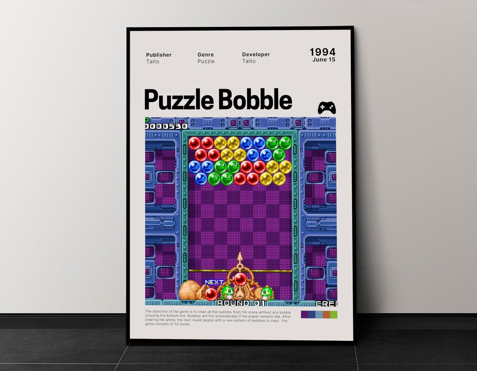 Puzzle Bobble 1994 Retro Game Poster, Minimalist Games Poster, Video ...