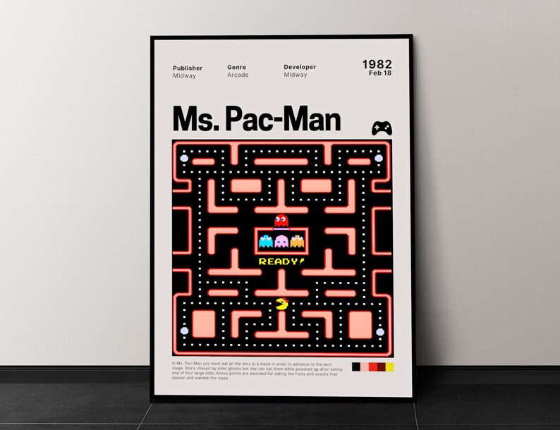 Ms Pac Man 1982 Game Poster, Minimalist Games Poster, Retro Video Games ...