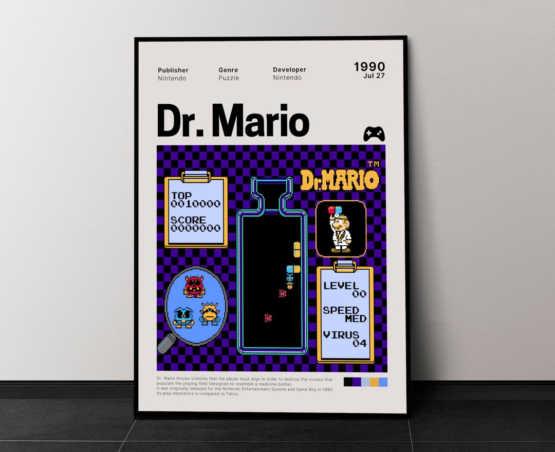 Dr Mario 1990 Retro Game Poster, Minimalist Games Poster, Video Games ...