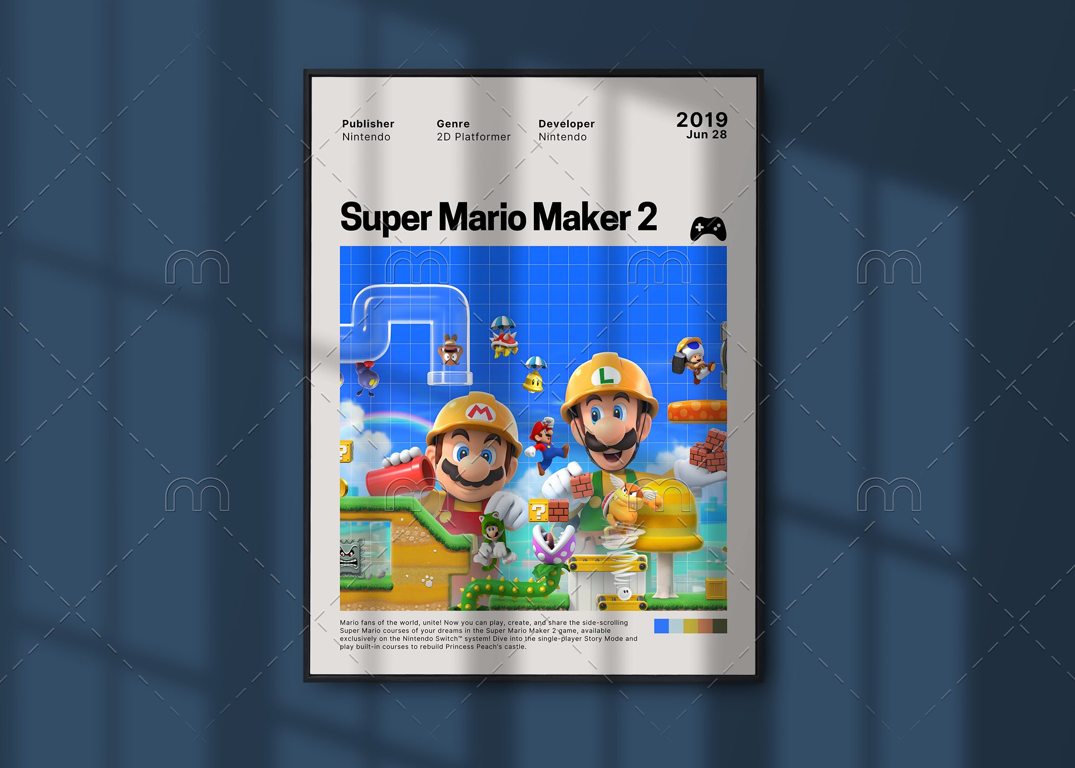 Super Mario Maker 2 2019 Game Poster, Minimalist Games Poster, Video ...