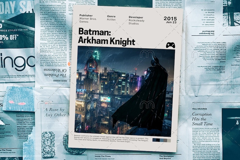 Batman: Arkham Knight 2015 Game Poster, Minimalist Games Poster, Video ...