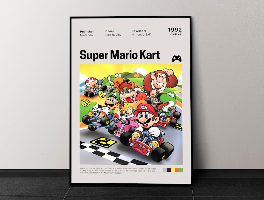 Super Mario Kart 1992 Game Poster, Retro Games Poster, Video Games ...