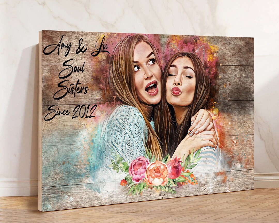 Custom Best Friend Portrait, Best Friend Gift, Wood Portrait Print ...