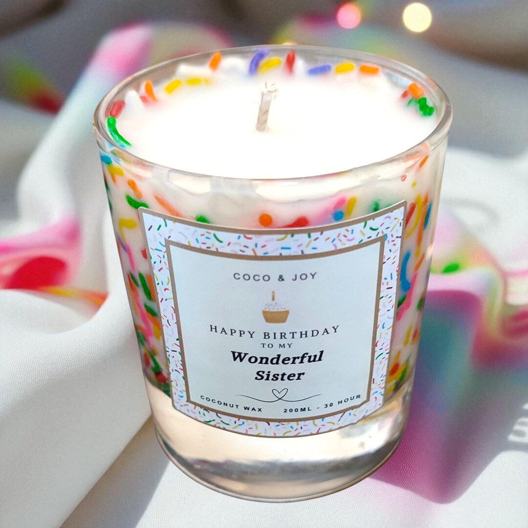 Funfetti Birthday Candle for Sister: Vanilla Scented Vegan Coconut Wax ...